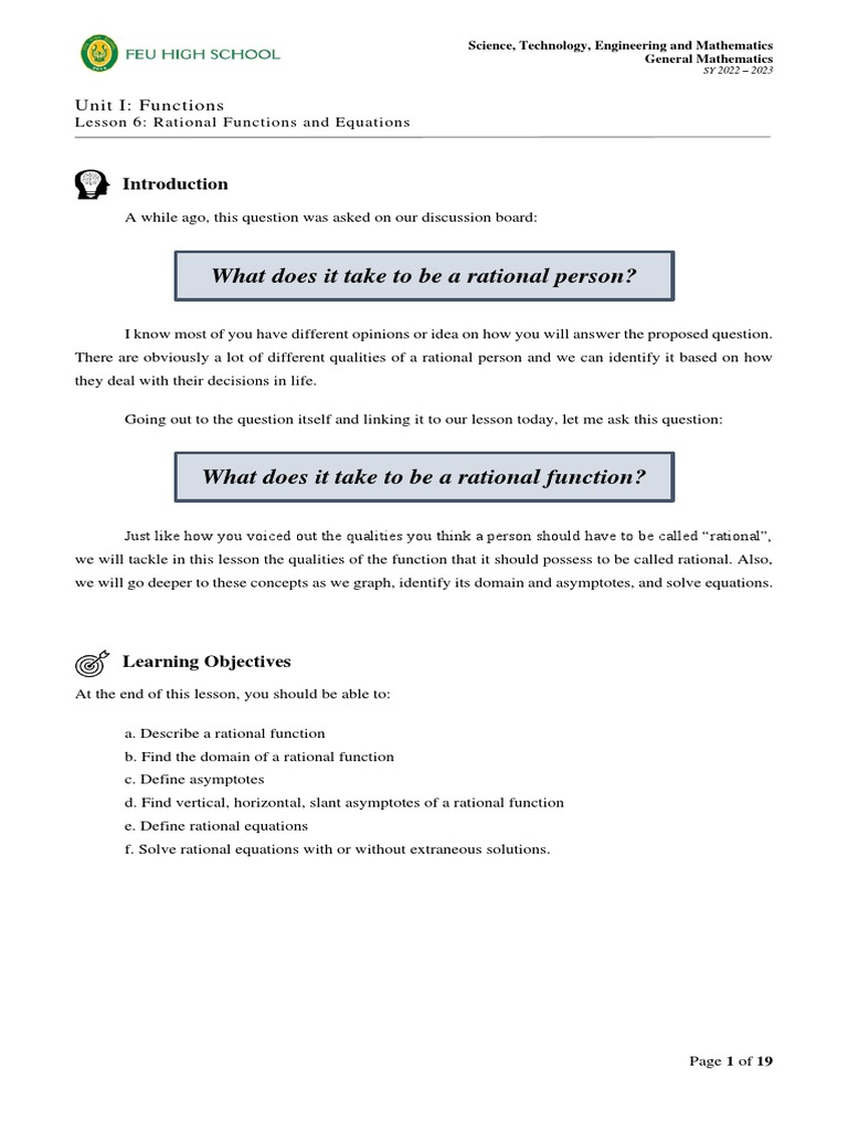 SG - Module 6 - RATIONAL FUNCTIONS AND EQUATIONS 22-23 | PDF ...
