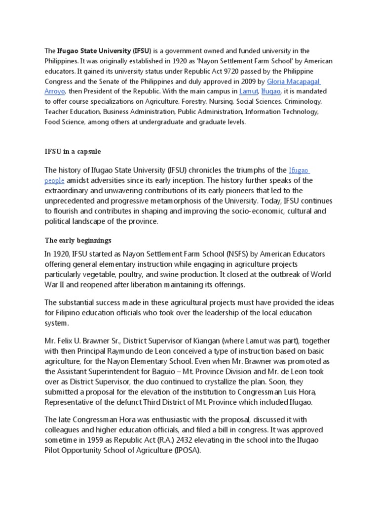 Ifsu History | Download Free PDF | Government | Philippines