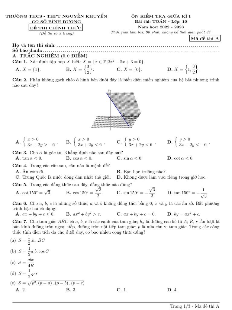 K10 de GK1 Toan10 2022 23 | PDF