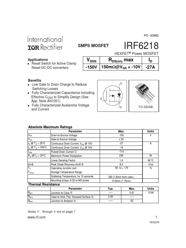 Irf 6218 | PDF | Field Effect Transistor | Diode