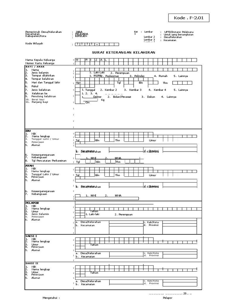 F-2.01 Surat Keterangan Kelahiran-1-2 | PDF
