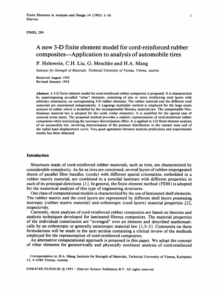 A New 3d Finite Element Model For Cord Reinforced Rubber Composites