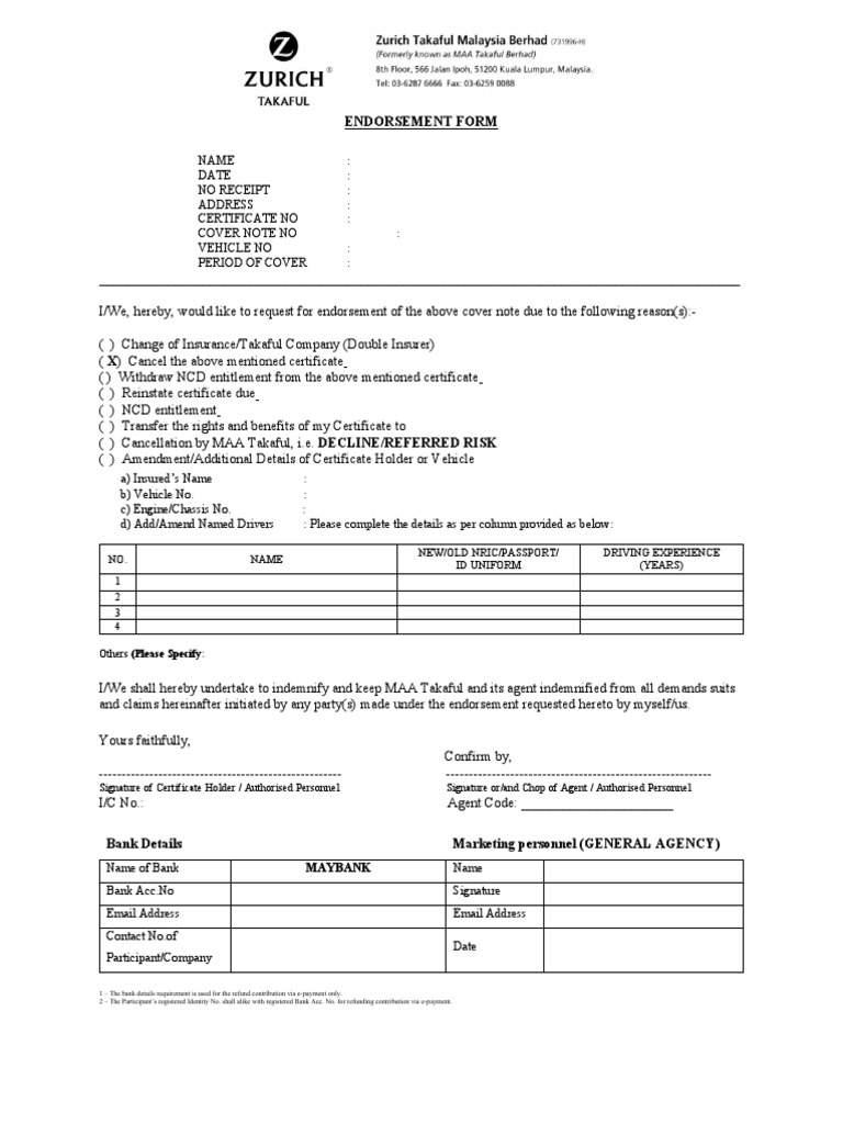 ENDORSEMENT Zurich | PDF | Insurance