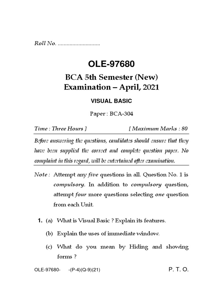 2021 Bca 5th Semester New Visual Basic Pdf Visual Basic Software