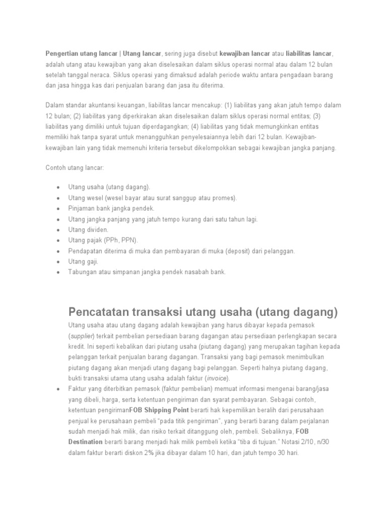 Pengertian Utang Lancar 1 | PDF