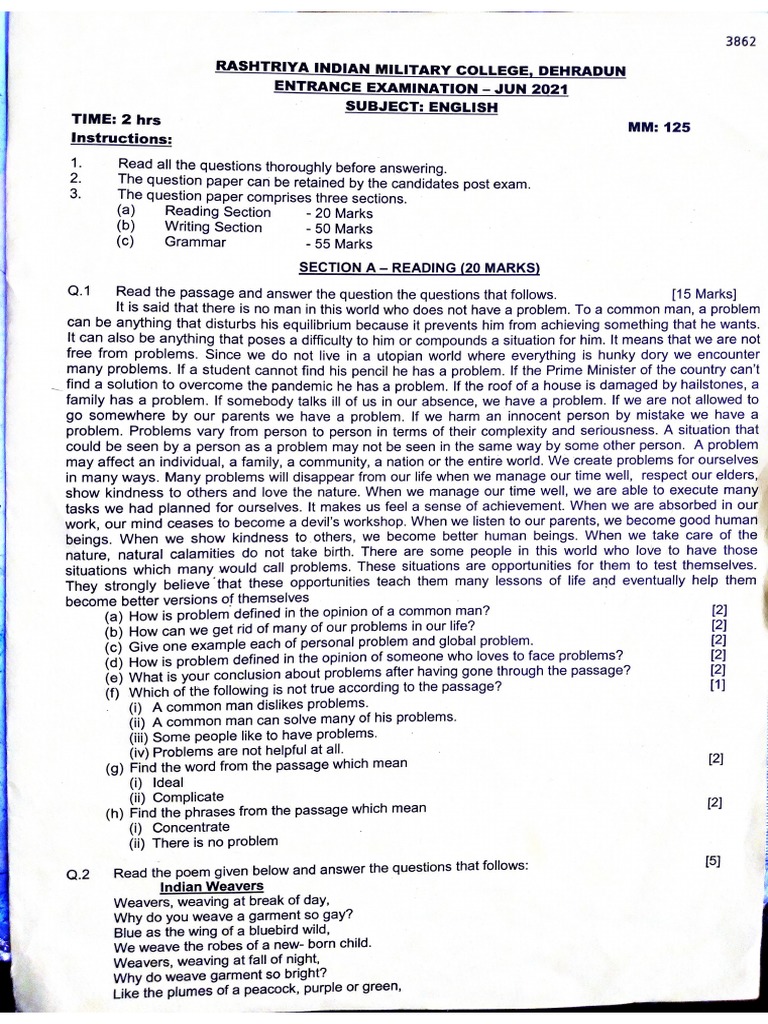 RIMC Jun 2021 English Paper With Answers | PDF