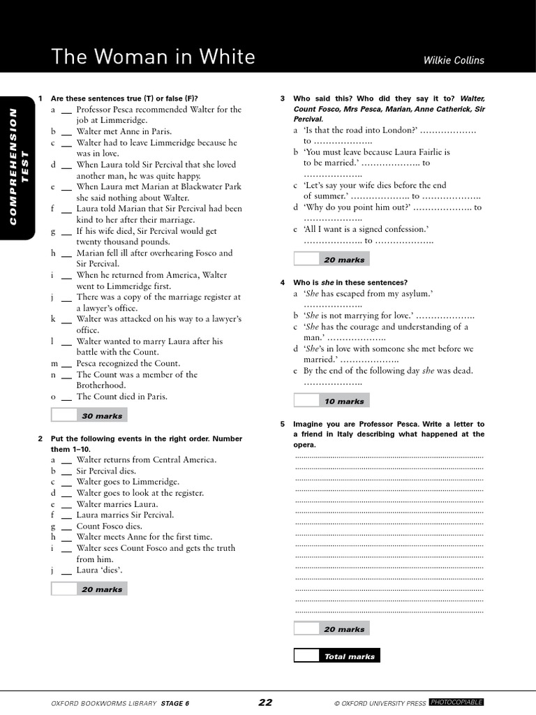 Tests | PDF | The Woman In White (Novel)