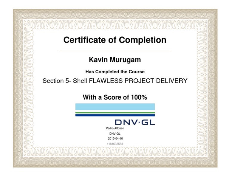 Certificate of Completion for Shell FLAWLESS PROJECT DELIVERY | PDF