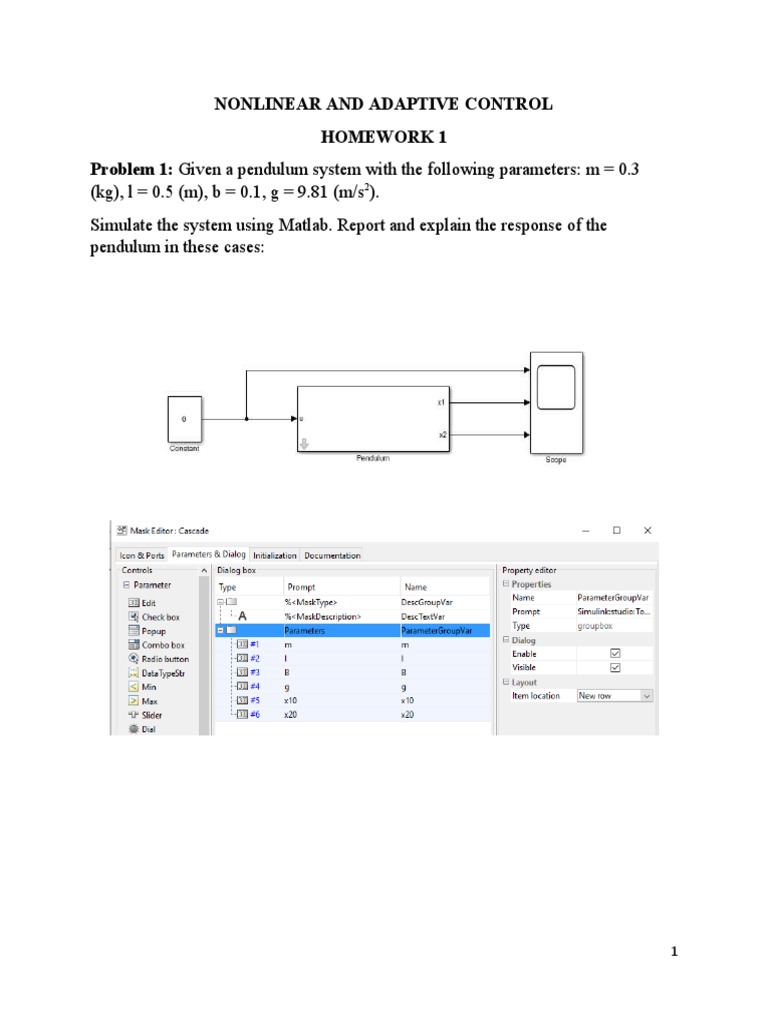 (KG), L 0.5 (M), B 0.1, G 9.81 (M/S) - Simulate The System Using Matlab ...