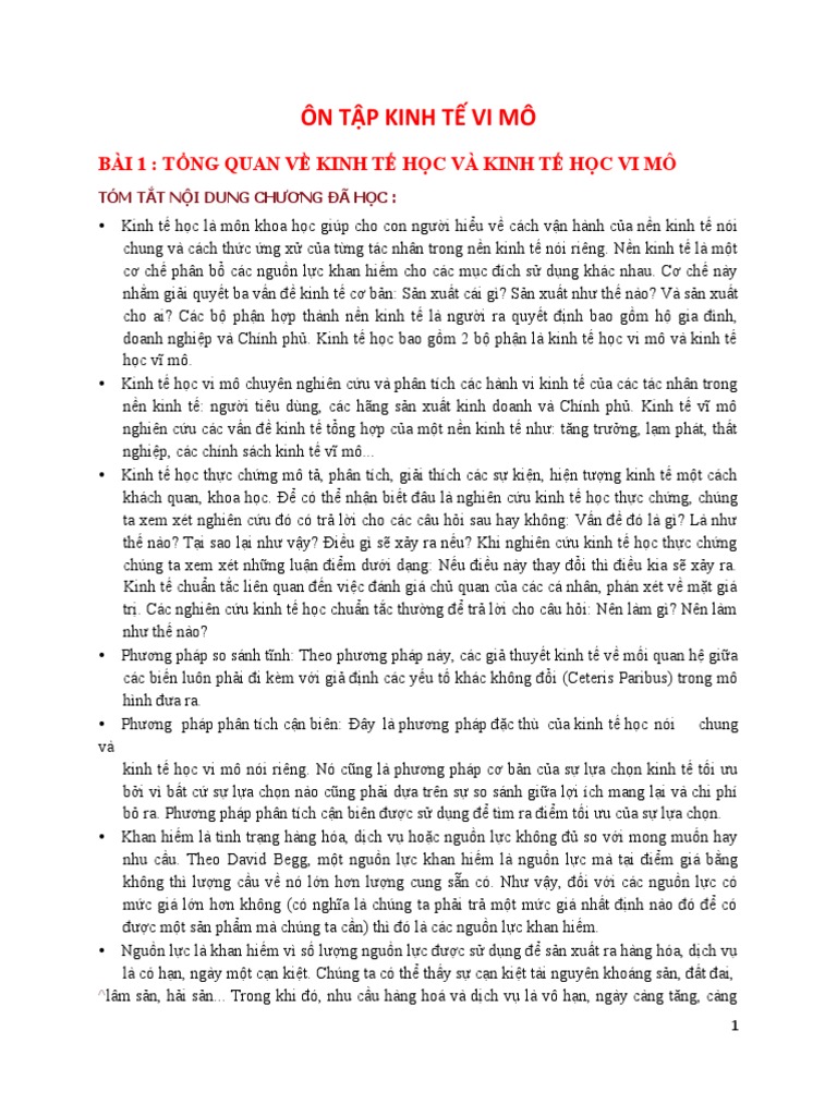 Ôn Tập Kinh Tế Vi Mô Chieu Thu 5 | PDF