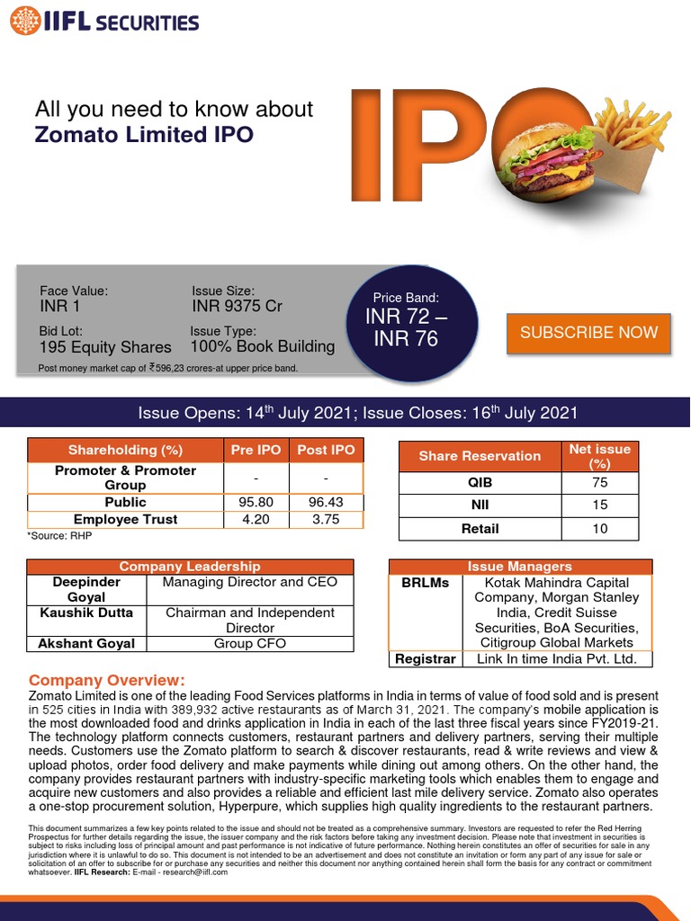 Zomato Limited - Research Report | PDF | Brand | Investing