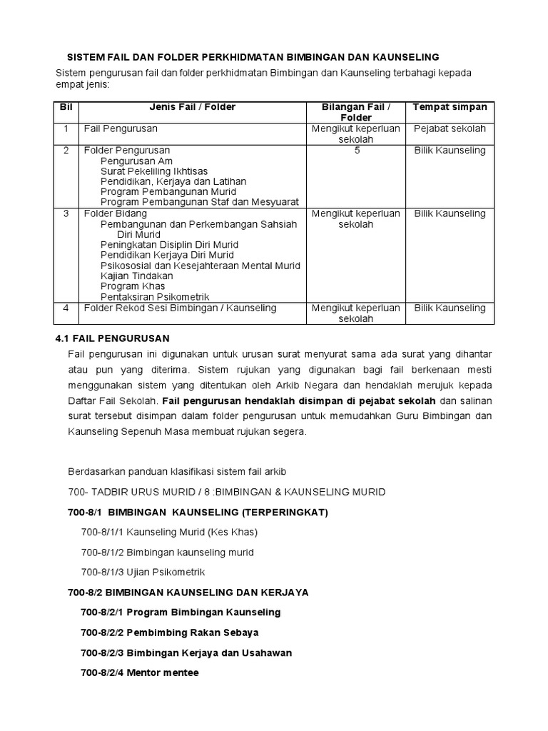 Sistem Fail Perkhidmatan Bimbingan Dan Kaunseling | PDF