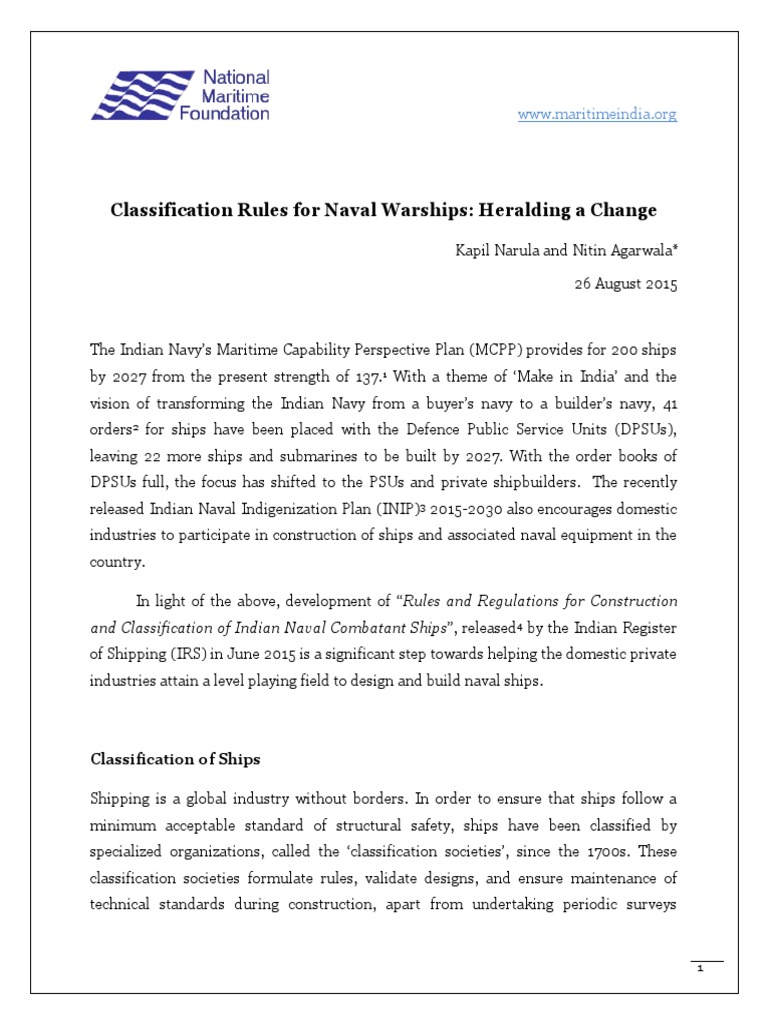 Classification Rules for Indian Warships | PDF | Ships | Water Transport
