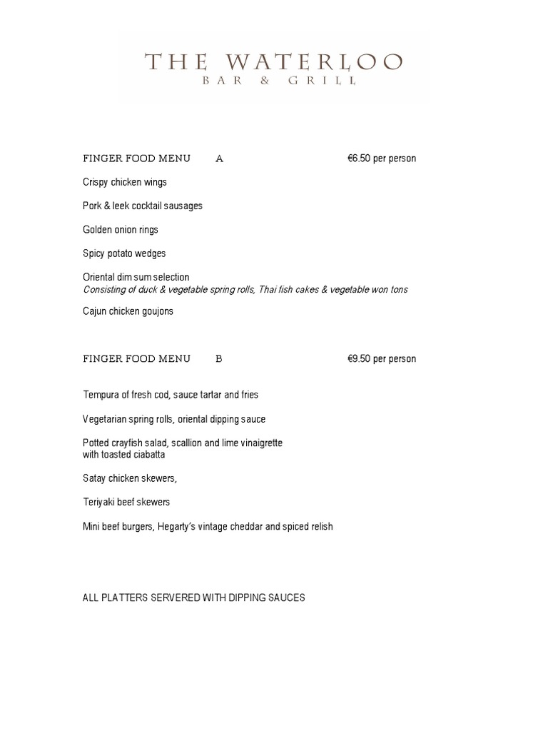Printable Food Menu | PDF