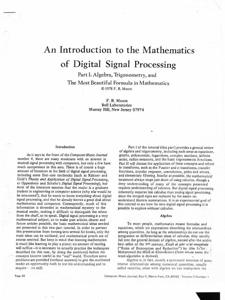 An Introduction To The Mathematics of Digital Signal Processing - Part ...
