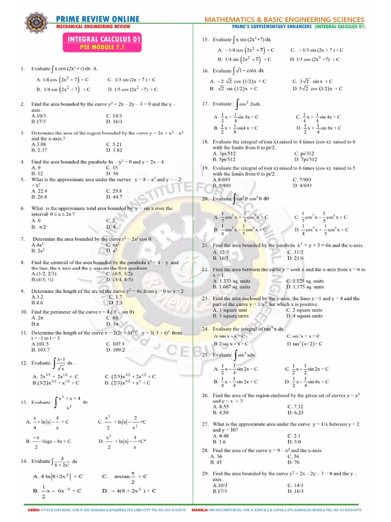 7.1 Integral Calculus 01 Problems | PDF