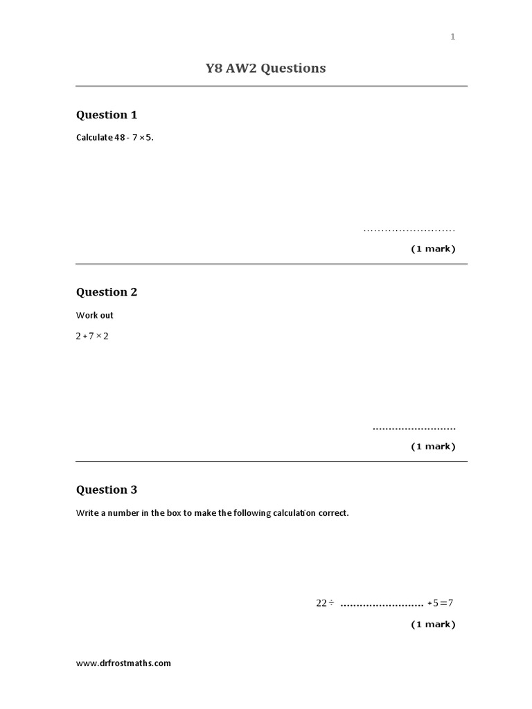 Y8 AW2 Questions | PDF | Area | Rectangle