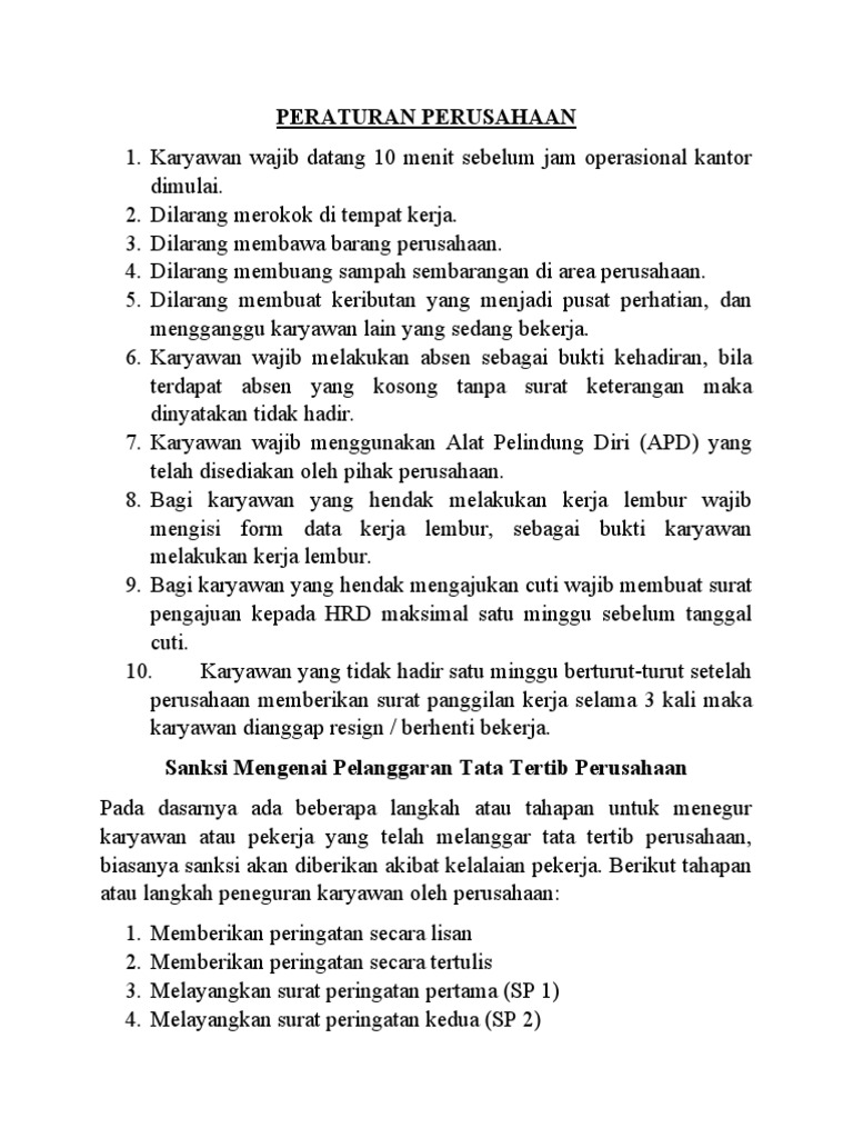 Peraturan Perusahaan Kelompok 2 | PDF