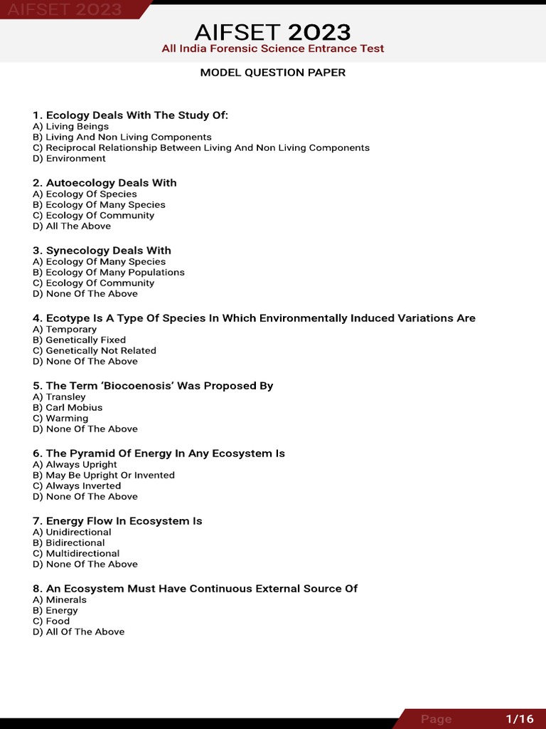 AIFSET B.SC FS Model Test Paper | PDF | Meiosis | Mitosis