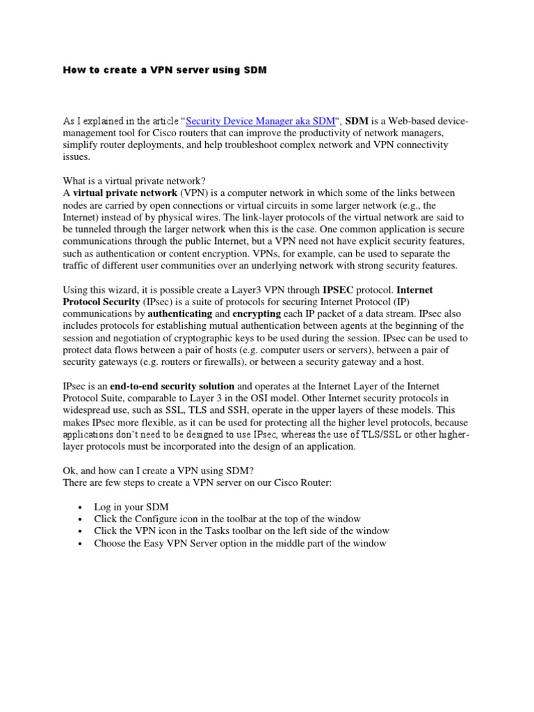How To Create A VPN Server Using SDM | PDF | Computer Network | Virtual ...