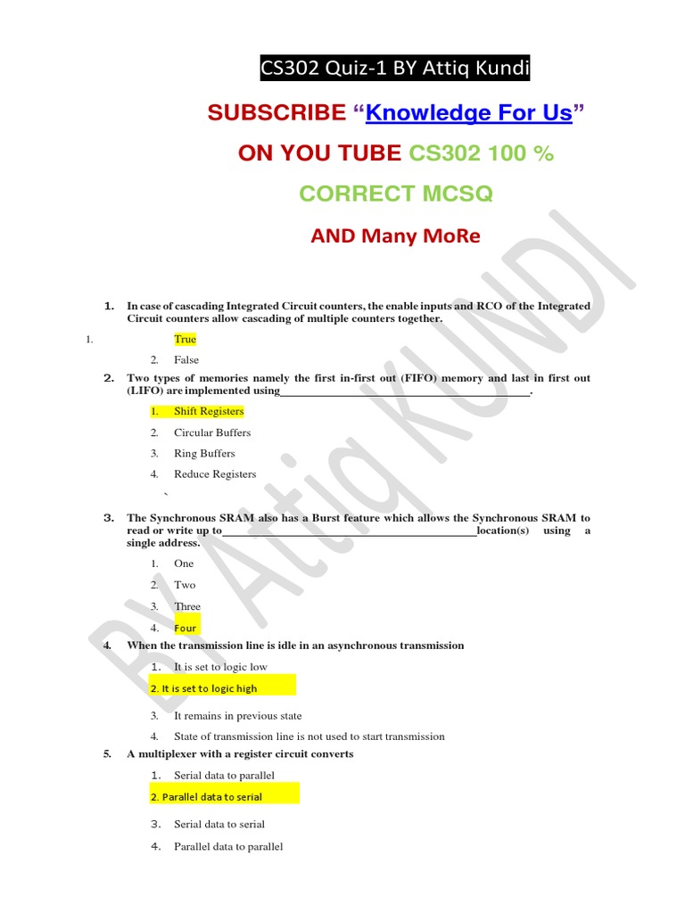 CS302 Quiz-1 by Attiq Kundi-Updated-1 | PDF | Logic Gate | Teaching Mathematics