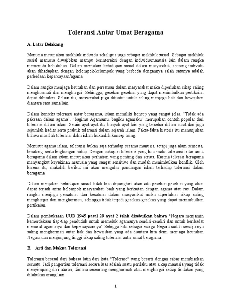 Toleransi dalam Kehidupan Beragama | PDF | Politik