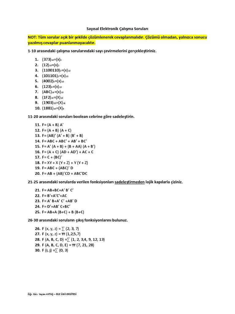 Sayisal Elektronik Final Calisma Sorulari | PDF