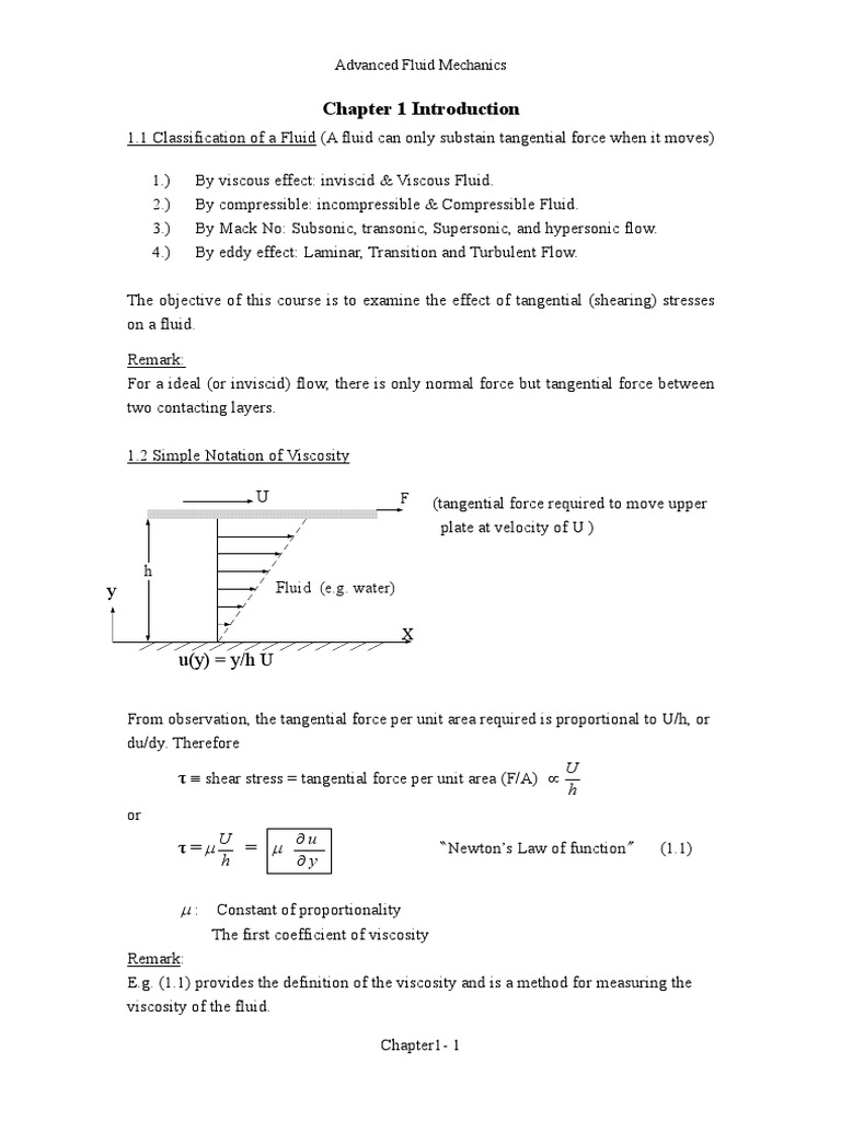 Advanced Fluid Mechanics - Chapter 01 - Introduction | PDF | Viscosity | Fluid Mechanics
