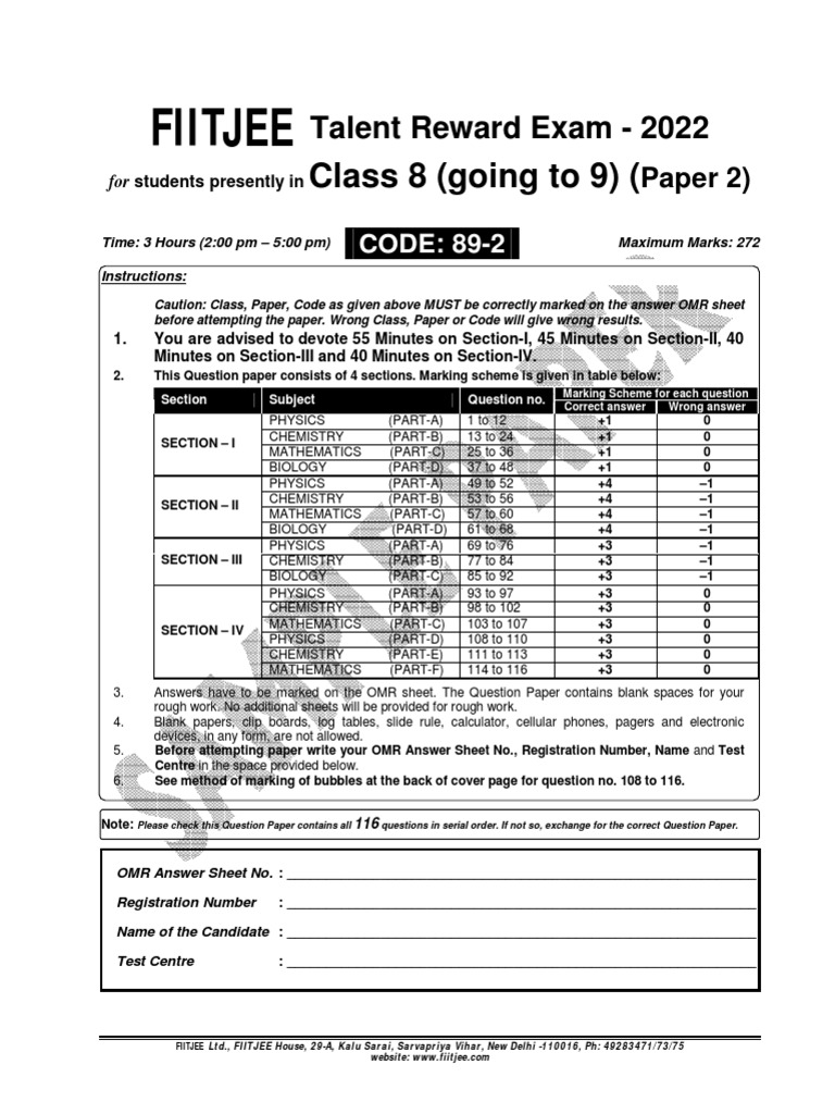 Sample Paper Ftre 2022 Class Viii p2 PCBM | Download Free PDF ...