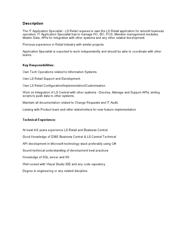 LS Retail Application Specialist Role | PDF