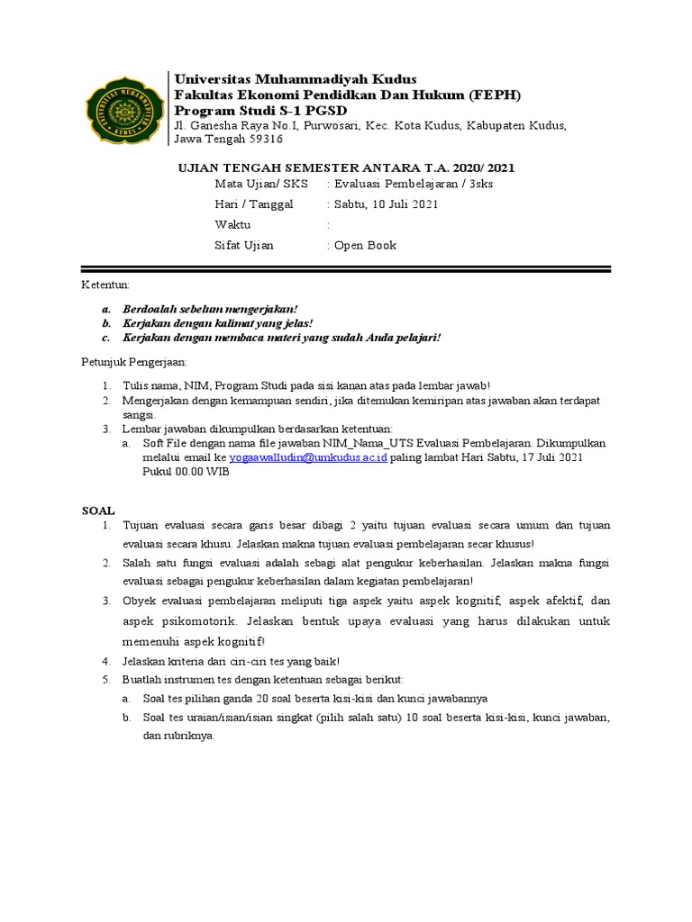 UTS Evaluasi Pembelajaran PGSD | PDF | Karier & Perkembangan | Kesehatan Holistik