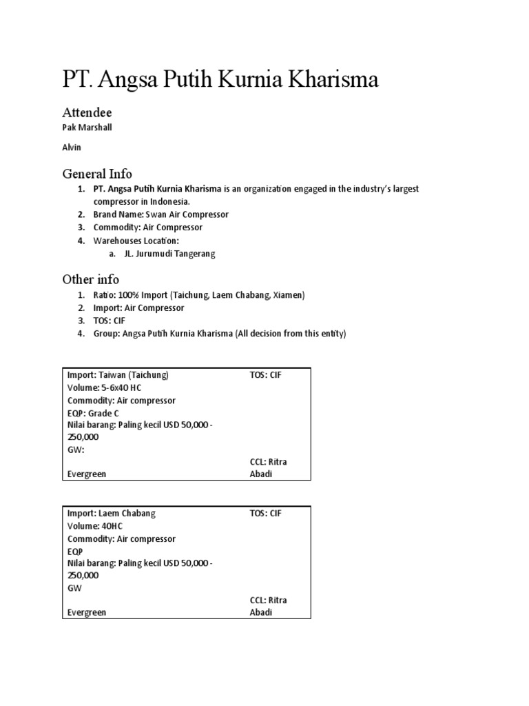 PT. Angsa Putih Kurnia Kharisma | PDF