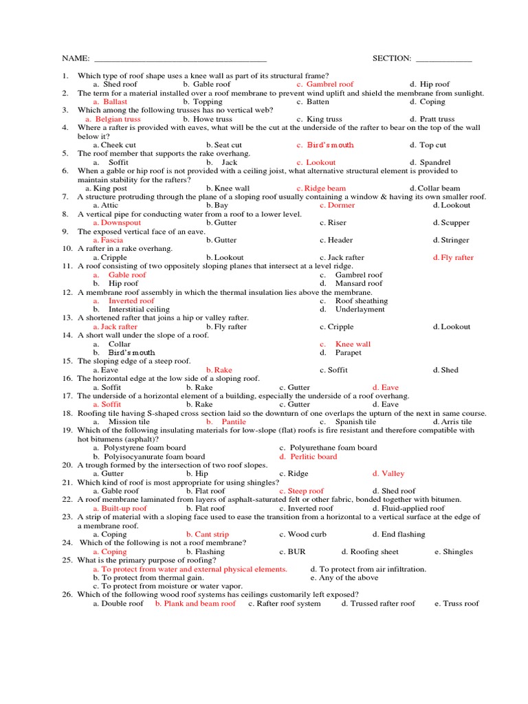 BT JOE Quiz 6 Roof | PDF | Roof | Building Materials