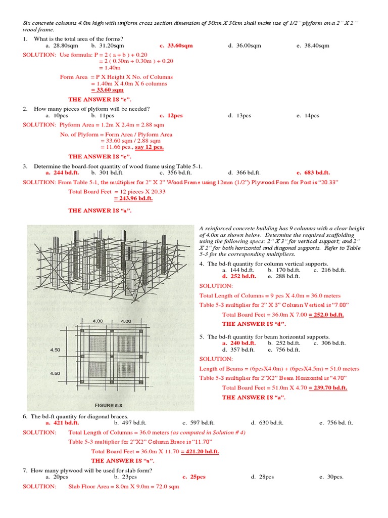 BT JOE Quiz 1a Formworks | PDF | Framing (Construction) | Area