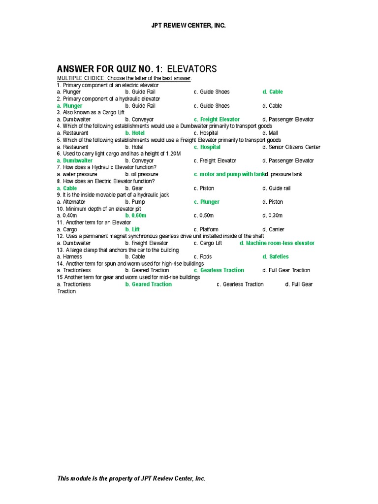 Elevator Quiz for Aspiring Engineers | PDF | Elevator | Transport
