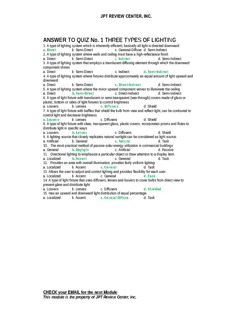 UTILITIES Pugeda Quiz 21 Three Types of Lighting | PDF