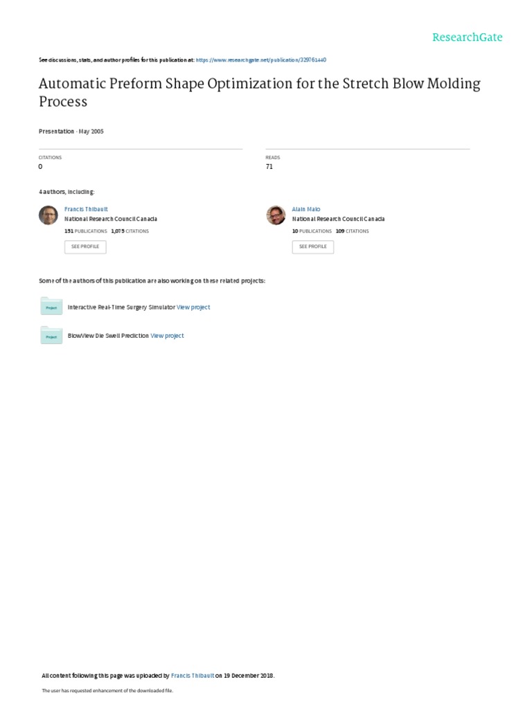 Automatic Preform Shape Optimization For The Stretch Blow Molding Process | PDF | Mathematical ...