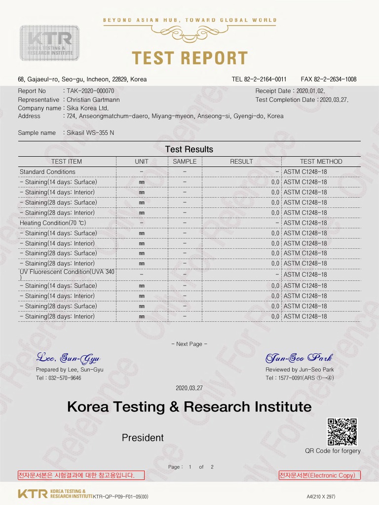 09-3. Test Report Sikasil WS355N Astm C1248 | Download Free PDF ...