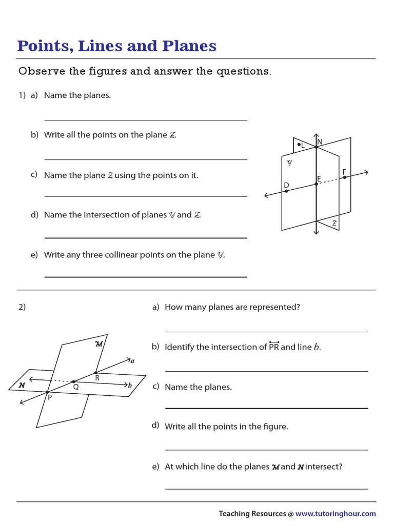 Identifying Planes, Points, and Lines of Intersection | PDF | Geometry ...