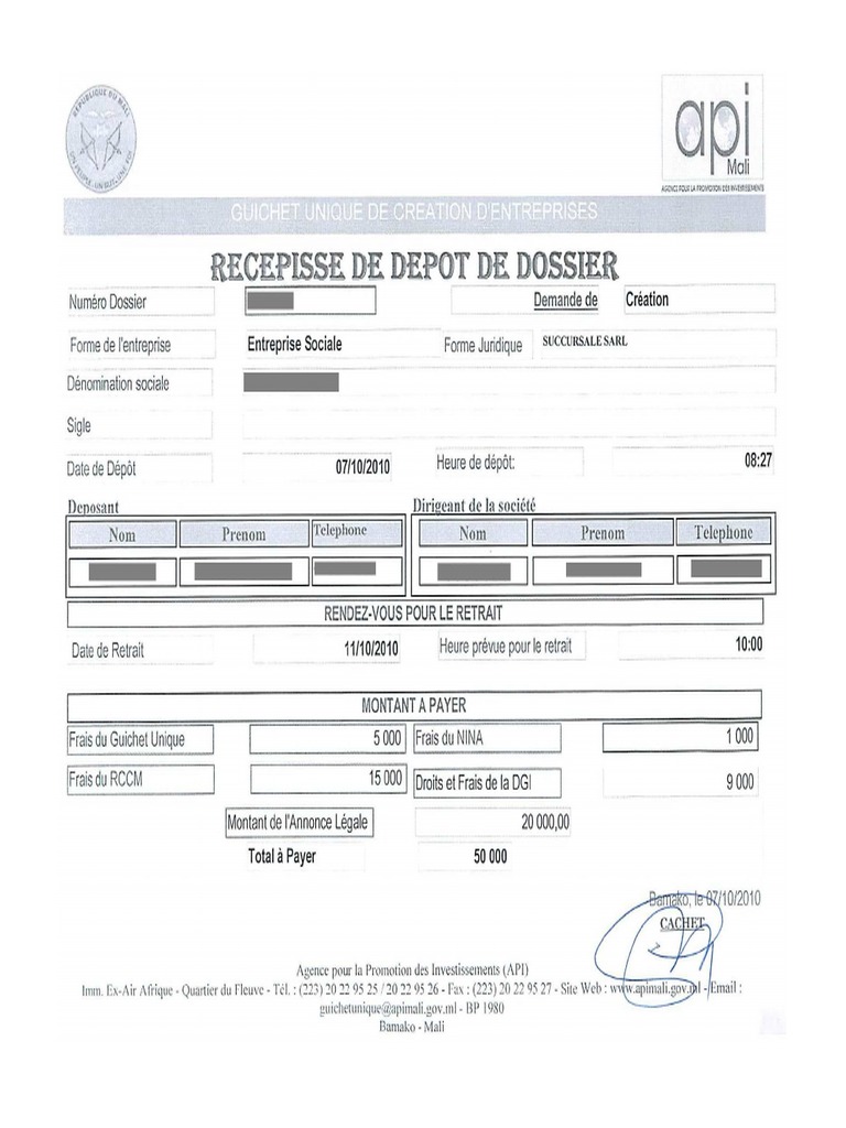 Recepisse de Depot de Dossiers GU Eee | PDF