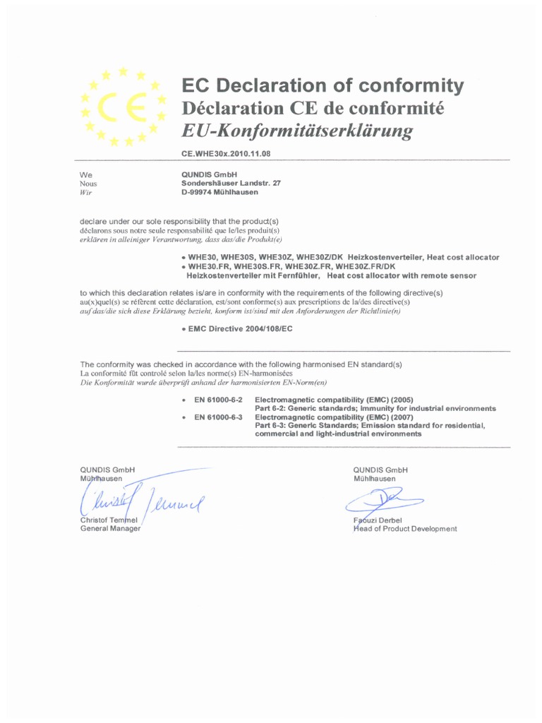 CE Declaration Heizkostenverteiler Mit Fernfuehler - de | PDF