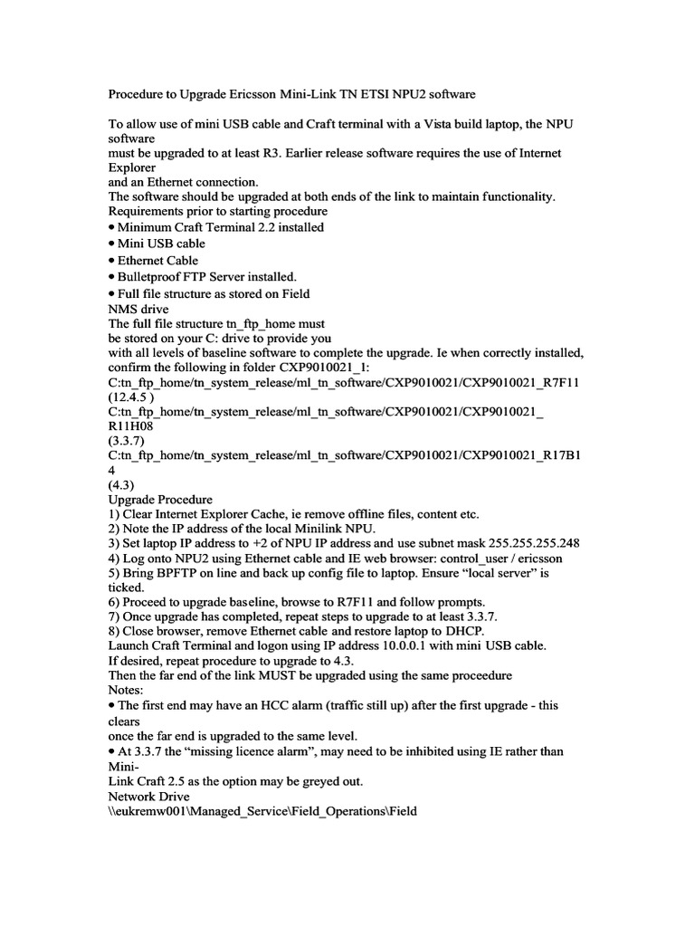Upgrade Ericsson Mini-Link TN NPU2 Software | PDF | Computing | Internet