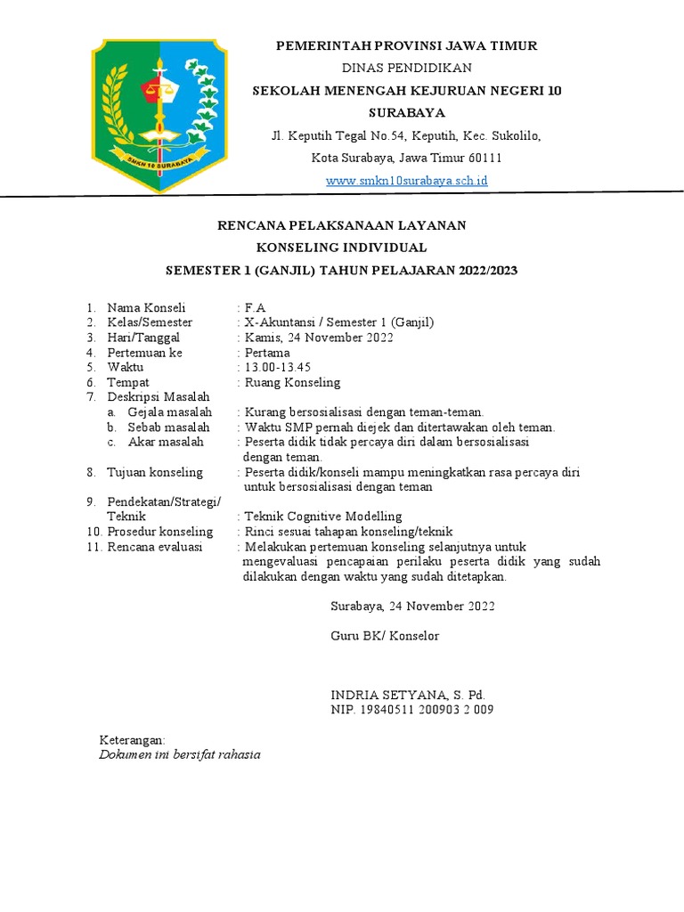RPL Konseling Individual SMK | PDF