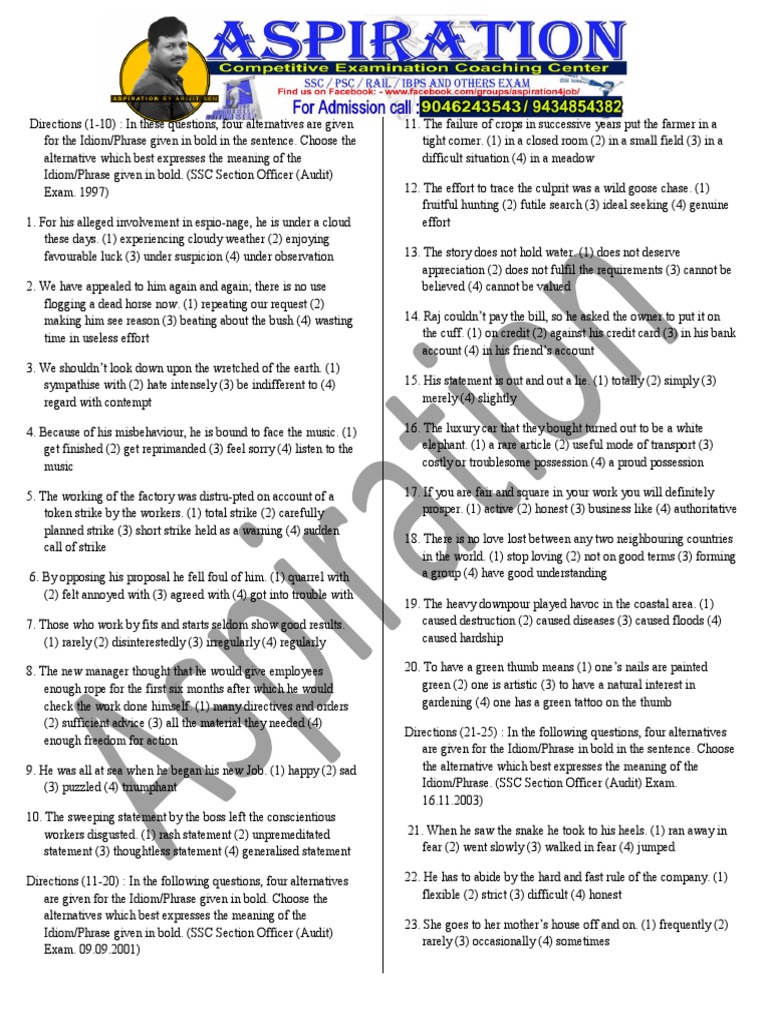 Idioms - SSC Pr. Year | PDF