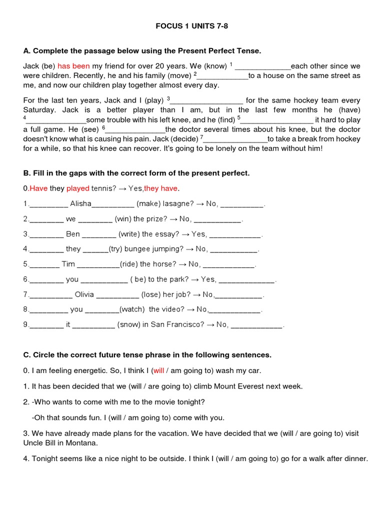 Focus 1 Units 7-8 Revision Without Key | PDF | Hiking | Sea