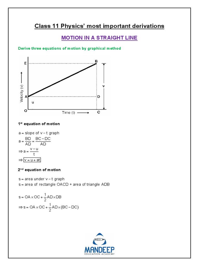Class 11 Physics Most Important Derivations Part 1 | PDF | Force | Collision