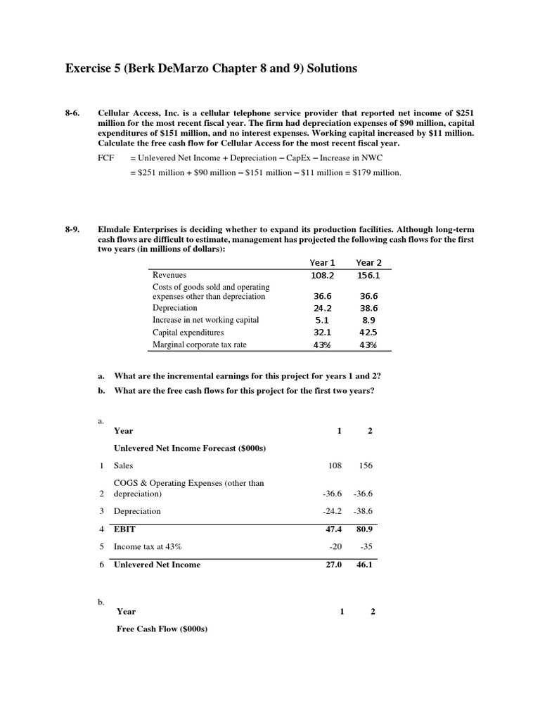 Exercise 5 Solution | PDF | Free Cash Flow | Dividend