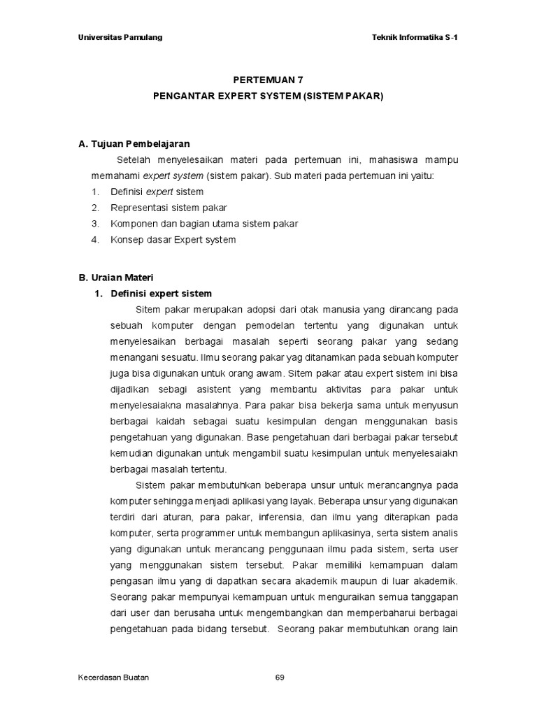 TPL0403 - 07 - Pengantar Expert System (Sistem Pakar) | PDF