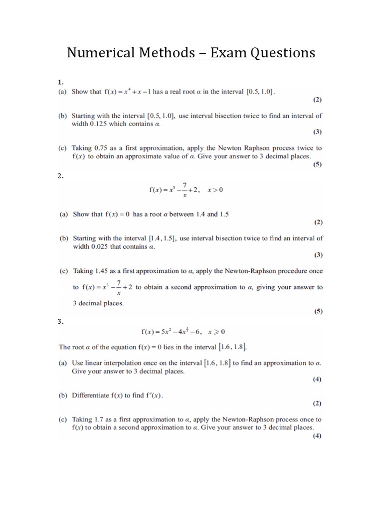 Numerical Methods - Exam Questions | PDF Numerical Methods - Exam Questions | PDF