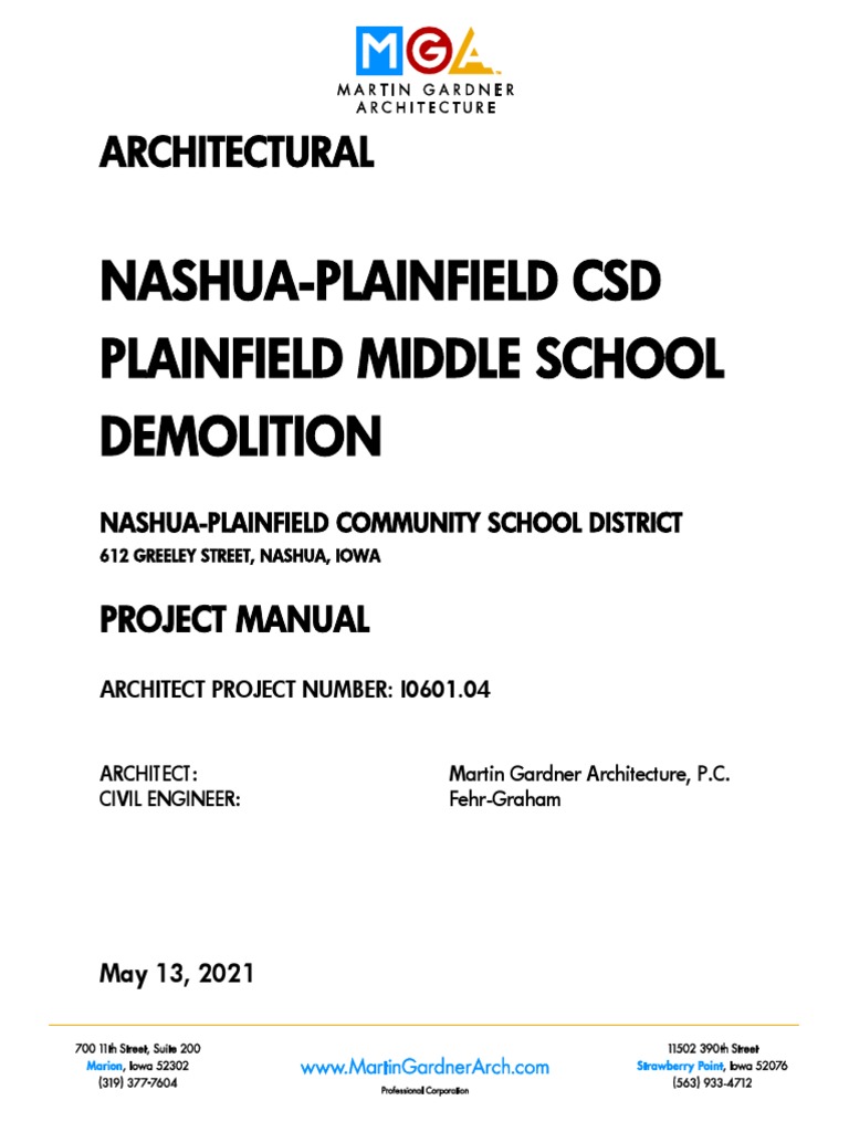 Nashua Plainfield CSD Old Middle School Demolition Specifications | PDF ...